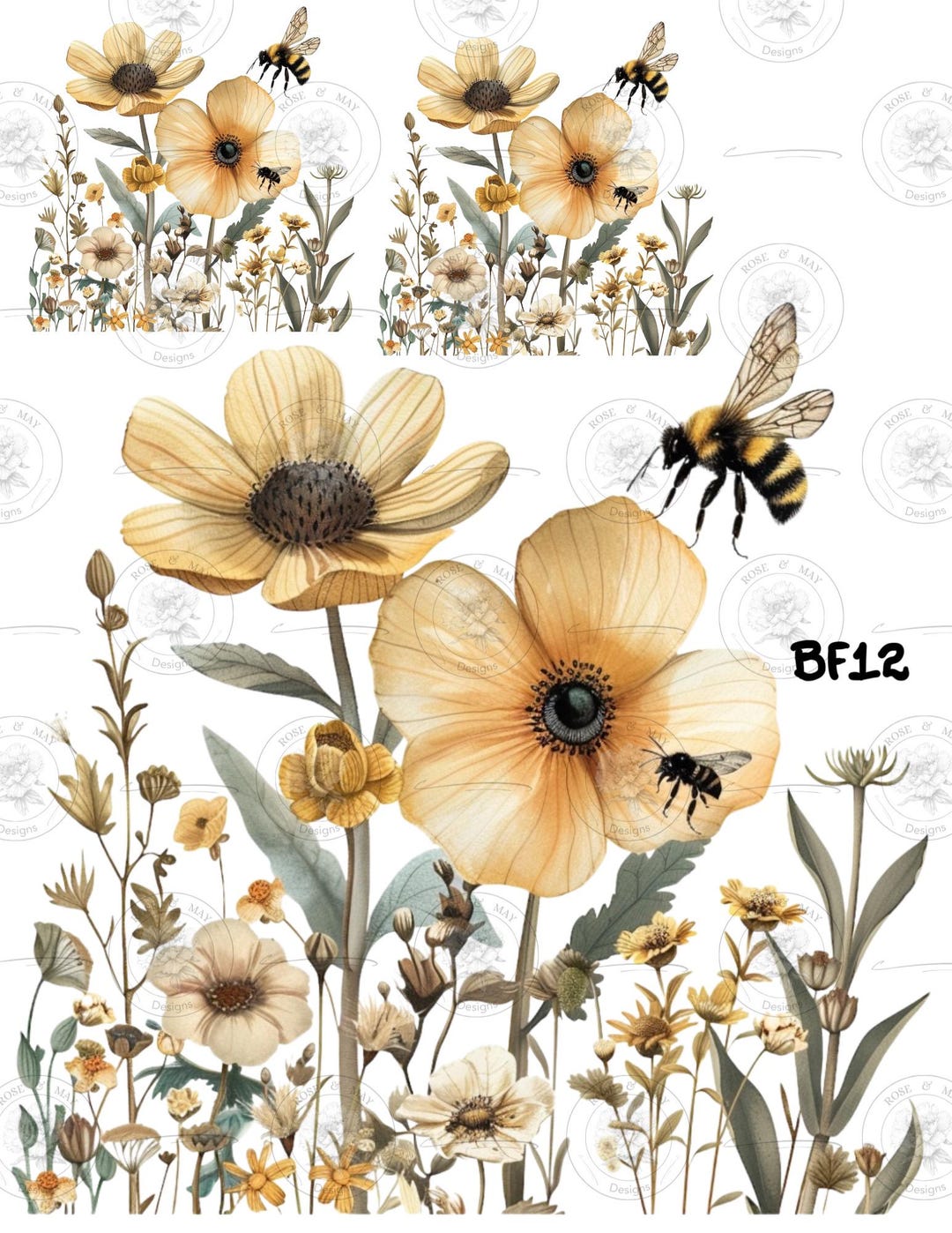 Wildflower Meadow With Bees/ Decoupage Paper, Rice Paper, Rice Paper ...