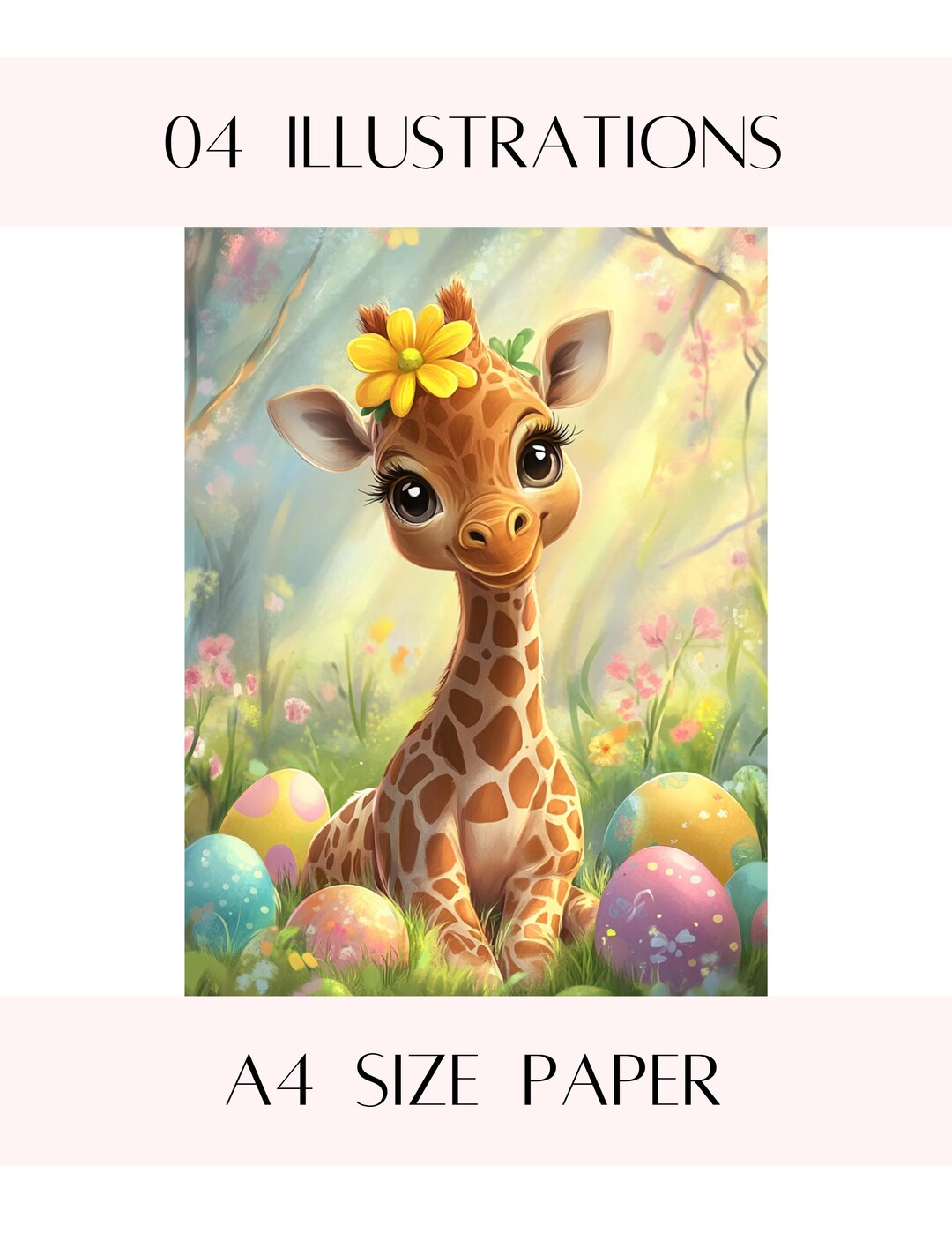 Easter Decoupage Paper -cute Baby Giraffes With Spring Flowers & Easter ...