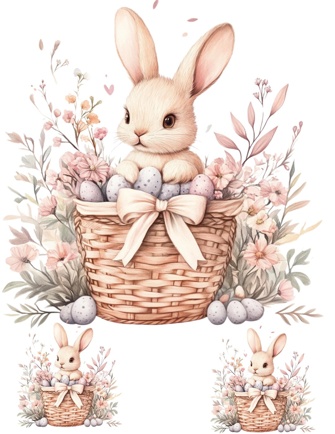 Easter Bunny Rice Paper- Bunny in Basket With Pastel Flowers and ...