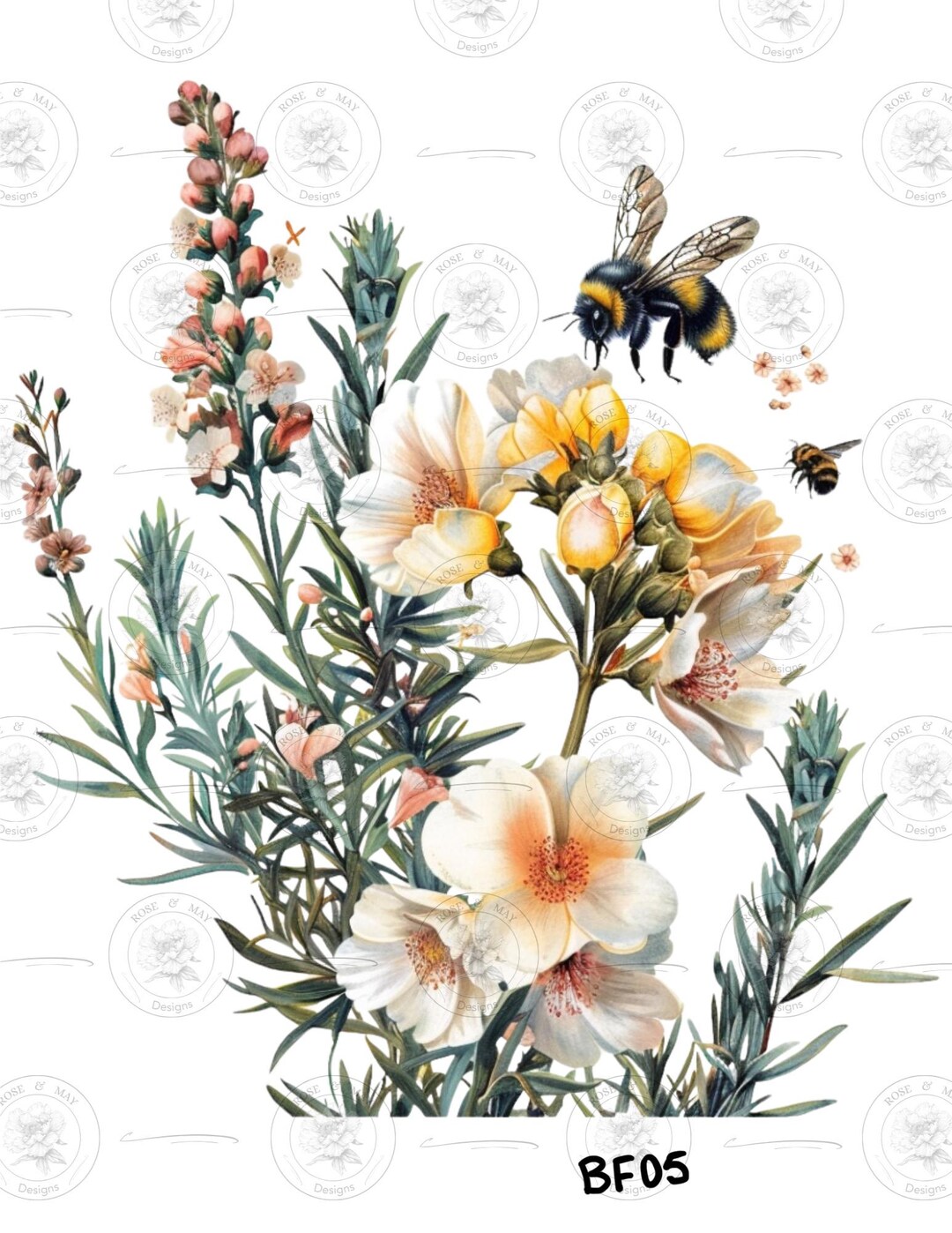 Bee and White Wildflower/decoupage Paper/ Rice Paper for Decoupage ...