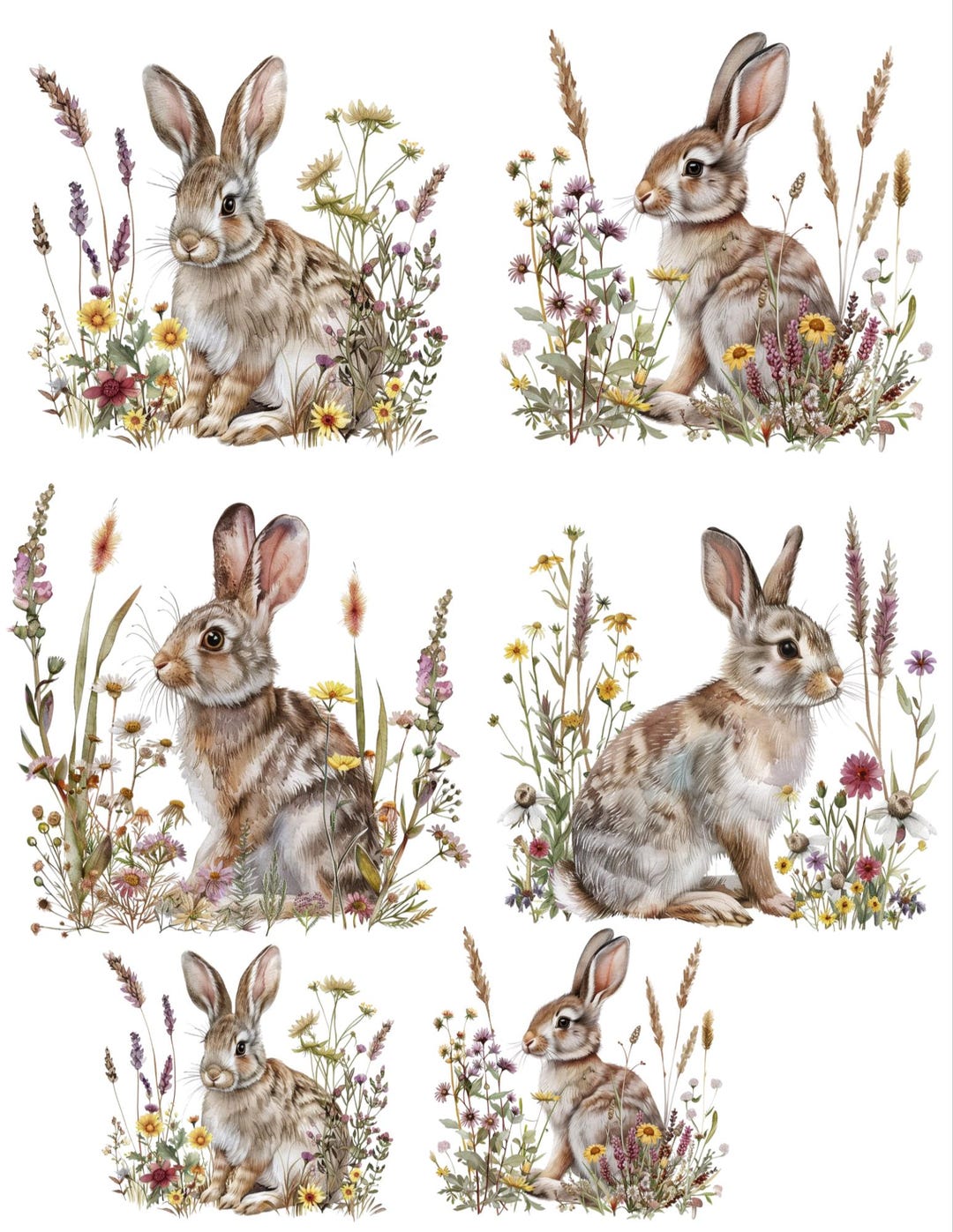 Charming Woodland Rabbit Decoupage Paper With Wildflowers for Crafting ...