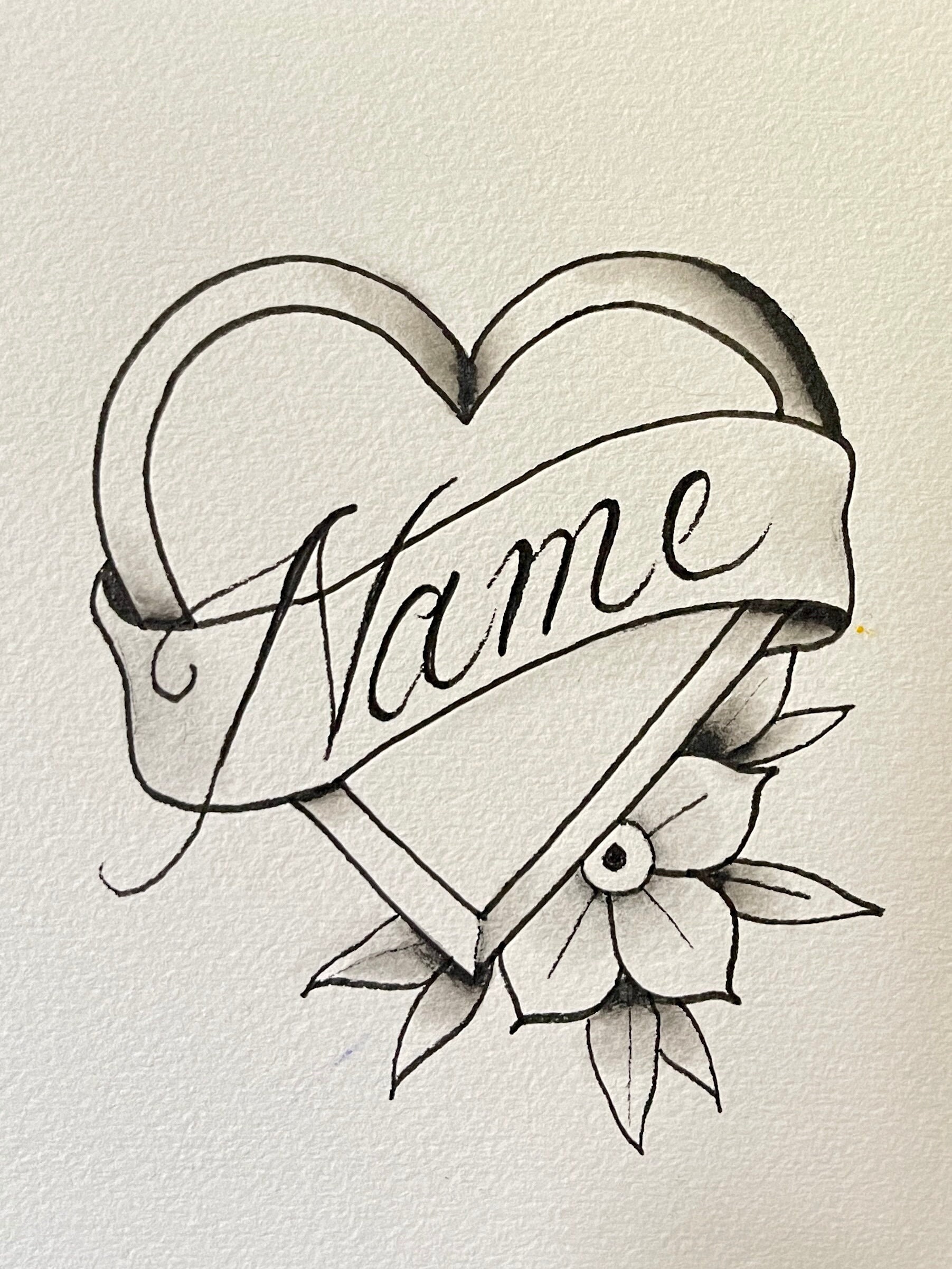 Hand Painted Name Heart Tattoo Flash - Etsy