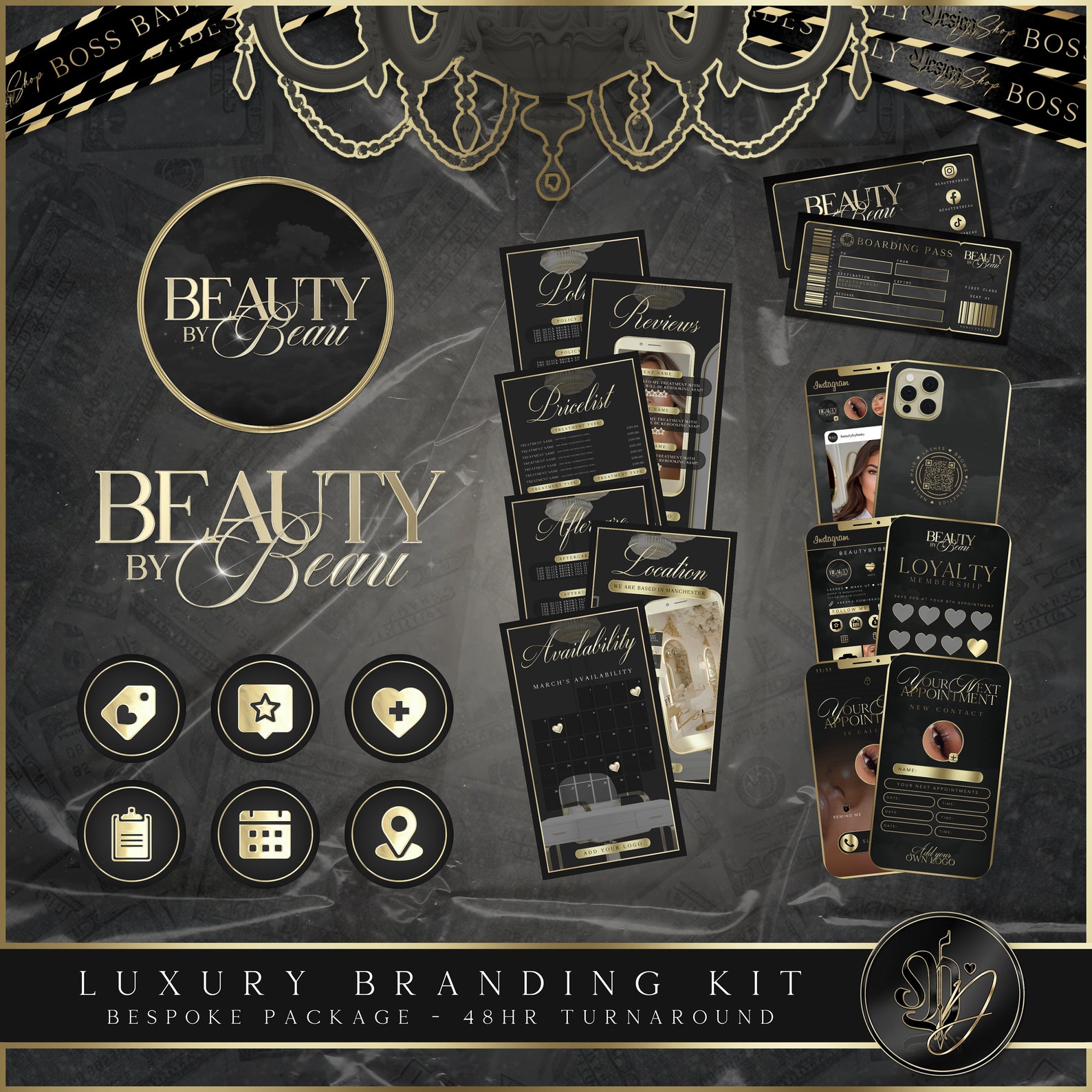 Pre-made Beauty Branding Kit, Custom Logo, Chrome Logo, Beauty Salon ...