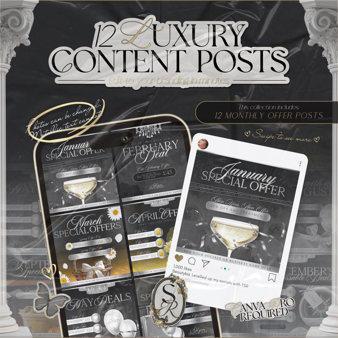 12 Monthly Offer Posts for Salons, Special Offer Canva Pro Templates ...