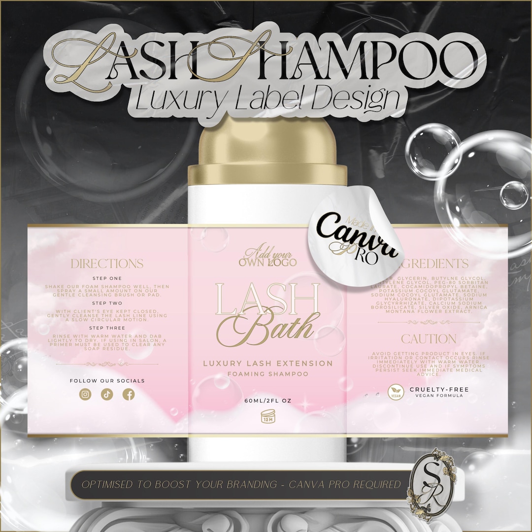 Editable Lash Bath Label Canva Template, Lash Shampoo Sticker, Lash ...