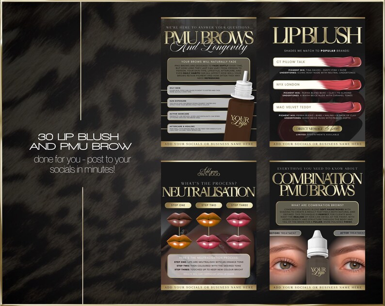 30 Lip Blush & PMU Brow Canva Templates | Luxury Permanent Makeup ...