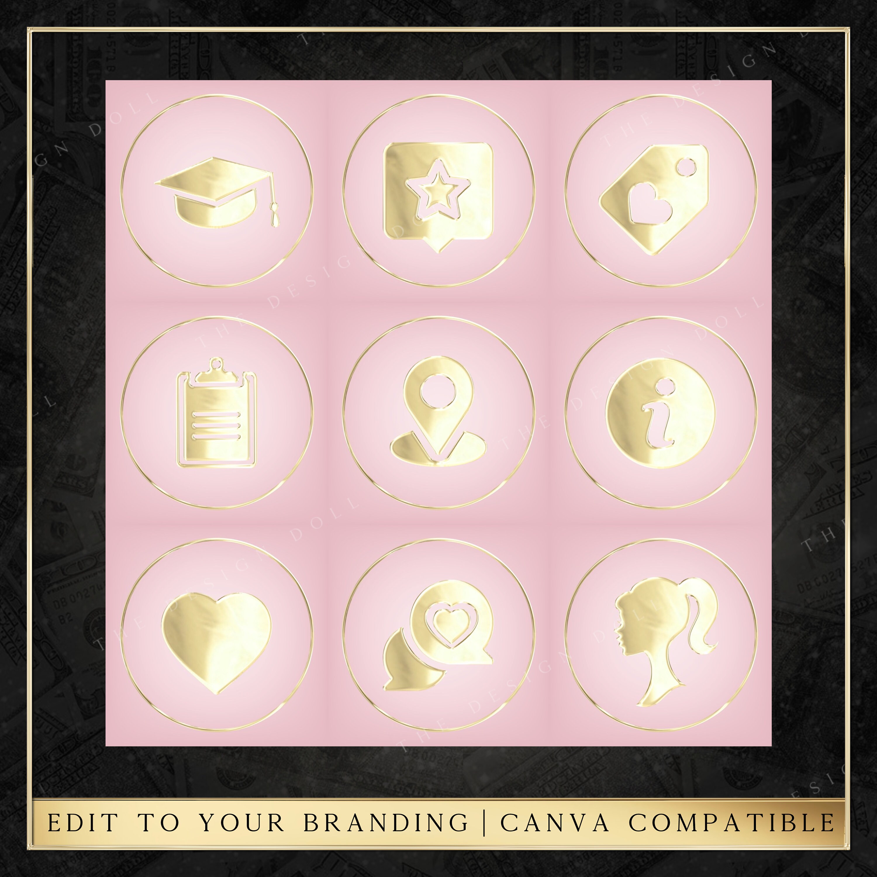 14 Gold Instagram Highlight Covers, Canva Highlights, Beauty Canva ...