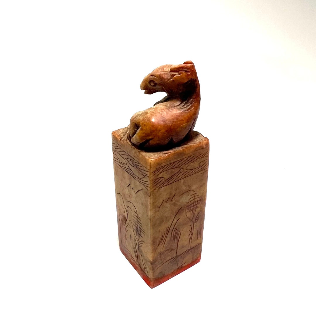 Chinese Carved Shoushan Stone Chop Stamp With Incised Calligraphy ...
