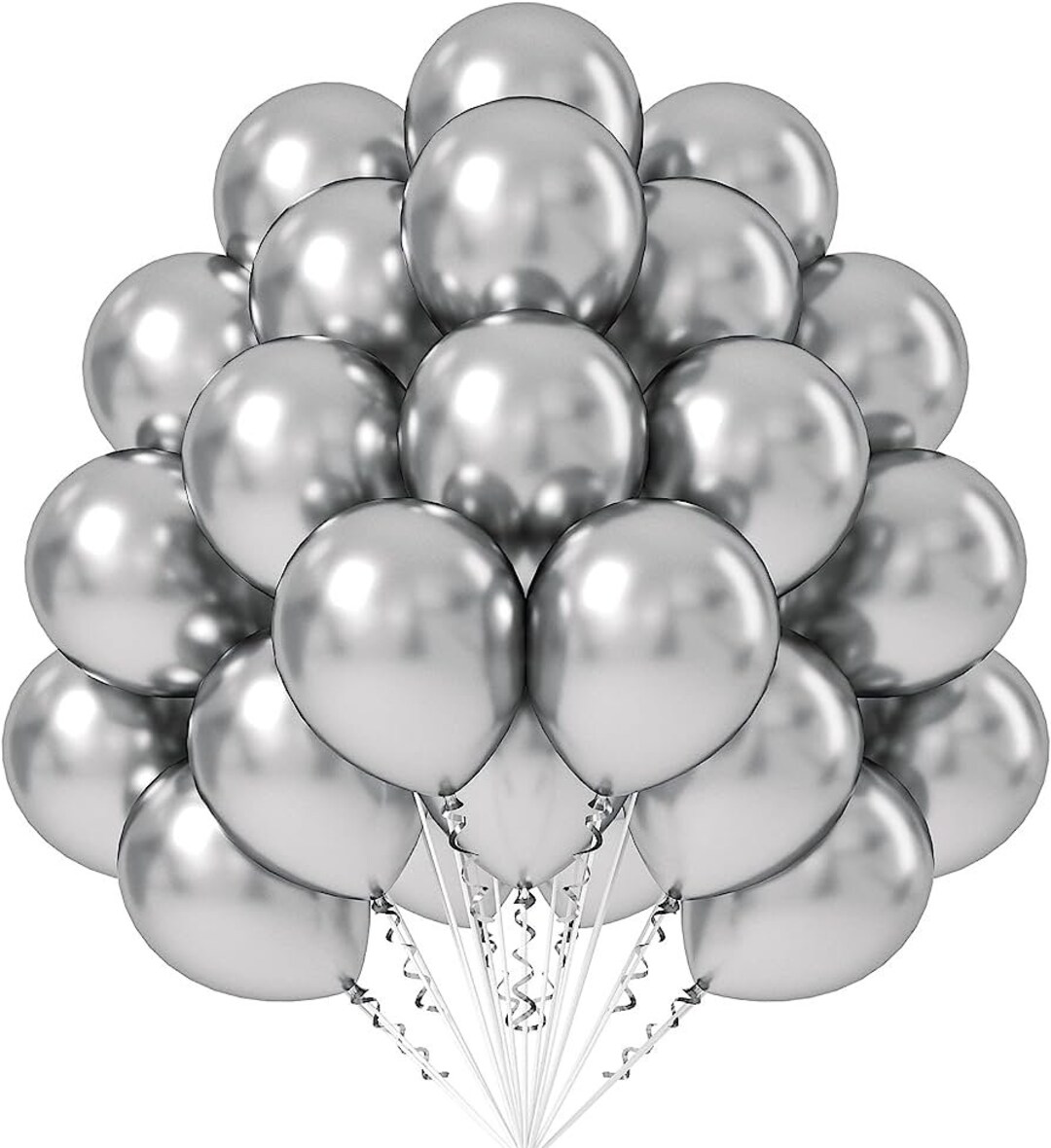 12" Royal Metallic Silver Chrome Balloons for Graduation, Retirement ...