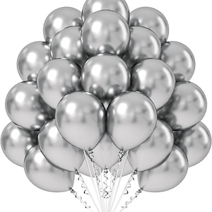 12" Royal Metallic Silver Chrome Balloons for Graduation, Retirement ...