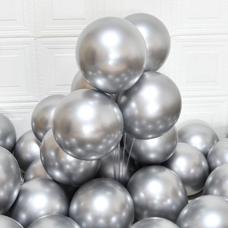12" Royal Metallic Silver Chrome Balloons for Graduation, Retirement ...
