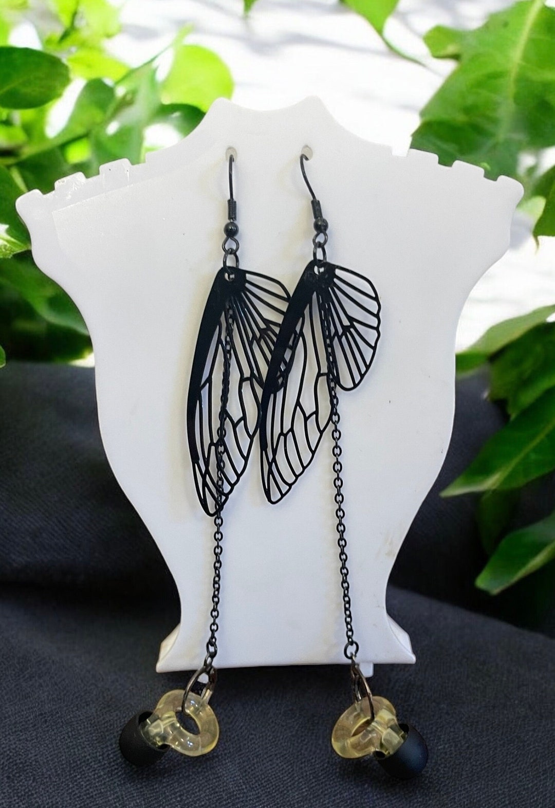 Black Fairy Wing Loop Earplug Anti Loss Chain Earrings Neurodivergent ...