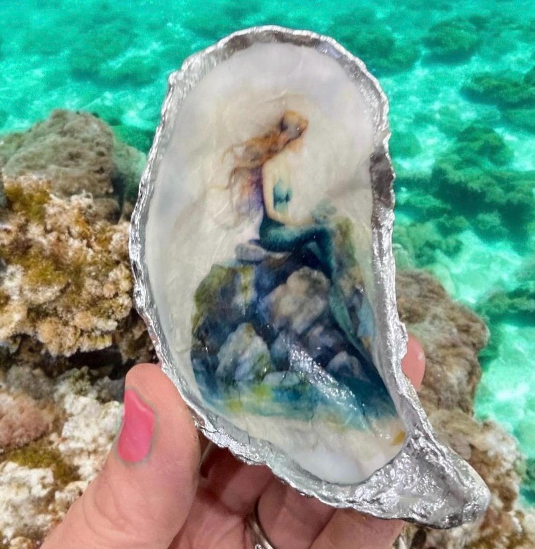 Beautiful Decoupaged Mermaid Oyster Shell Trinket Dishes Shell Ring ...