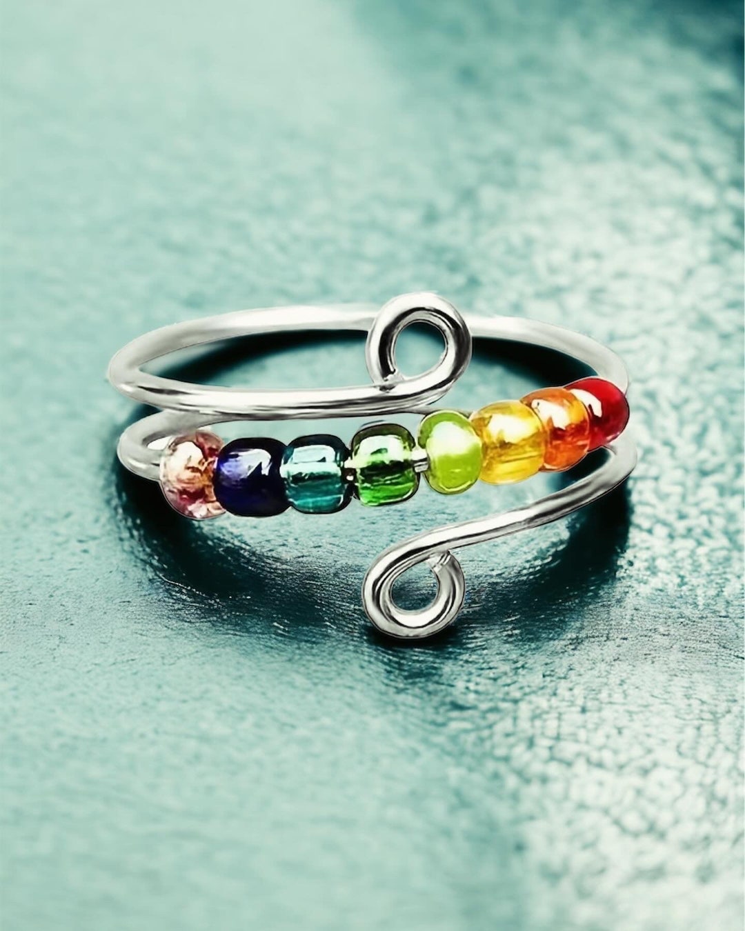 Rainbow Bead Fidget Ring| Chakra Fidget Ring - Etsy