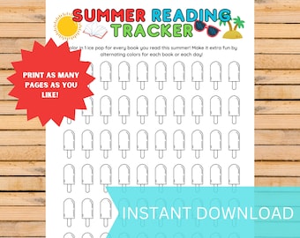 Summer Reading Log Tracker for Kids With Fun Ice Pop Design, Instant ...