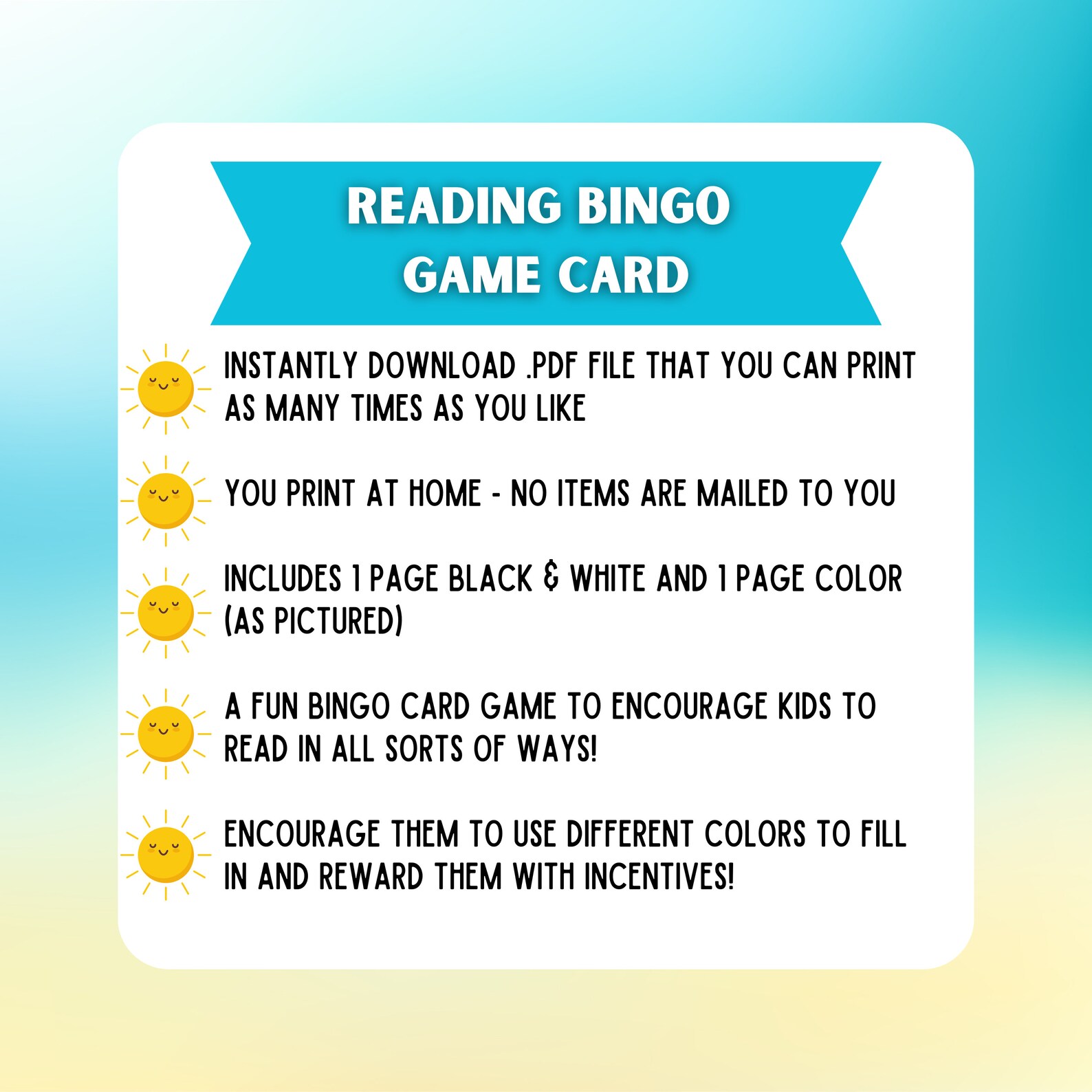 Summer Reading Bingo Game Card to Encourage Kids to Read, Reading ...
