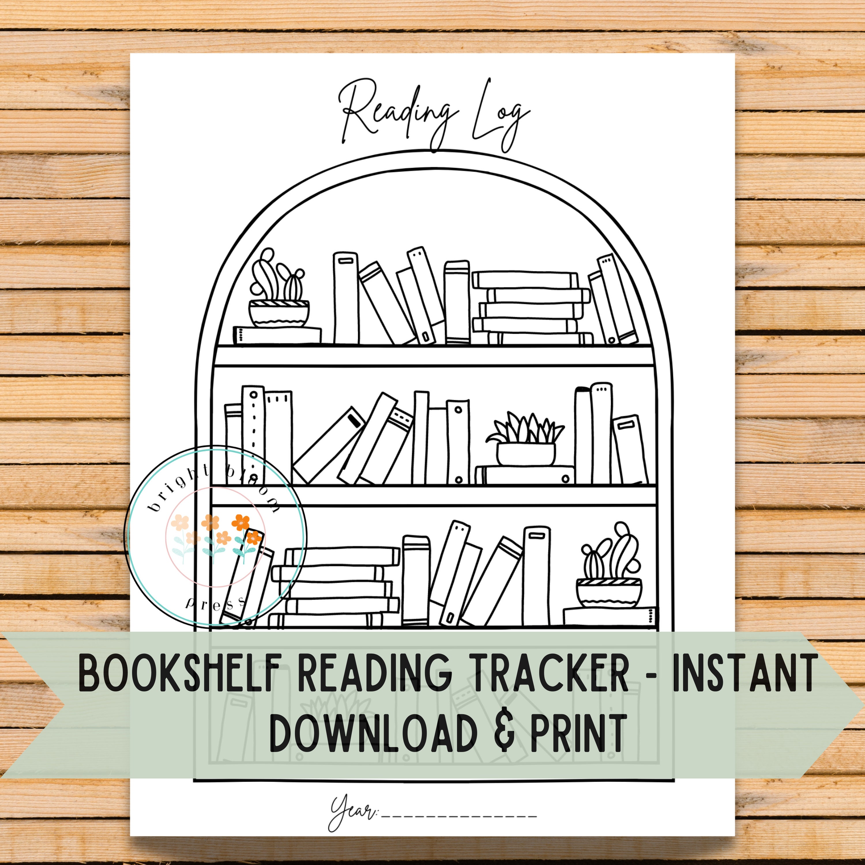 Bookcase Book Reading Tracker Log to Print at Home, Color as You Go ...