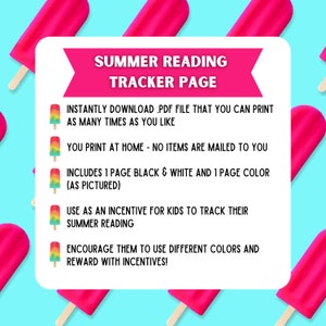 Summer Reading Log Tracker for Kids With Fun Ice Pop Design, Instant ...