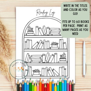 Bookcase Book Reading Tracker Log to Print at Home, Color as You Go ...