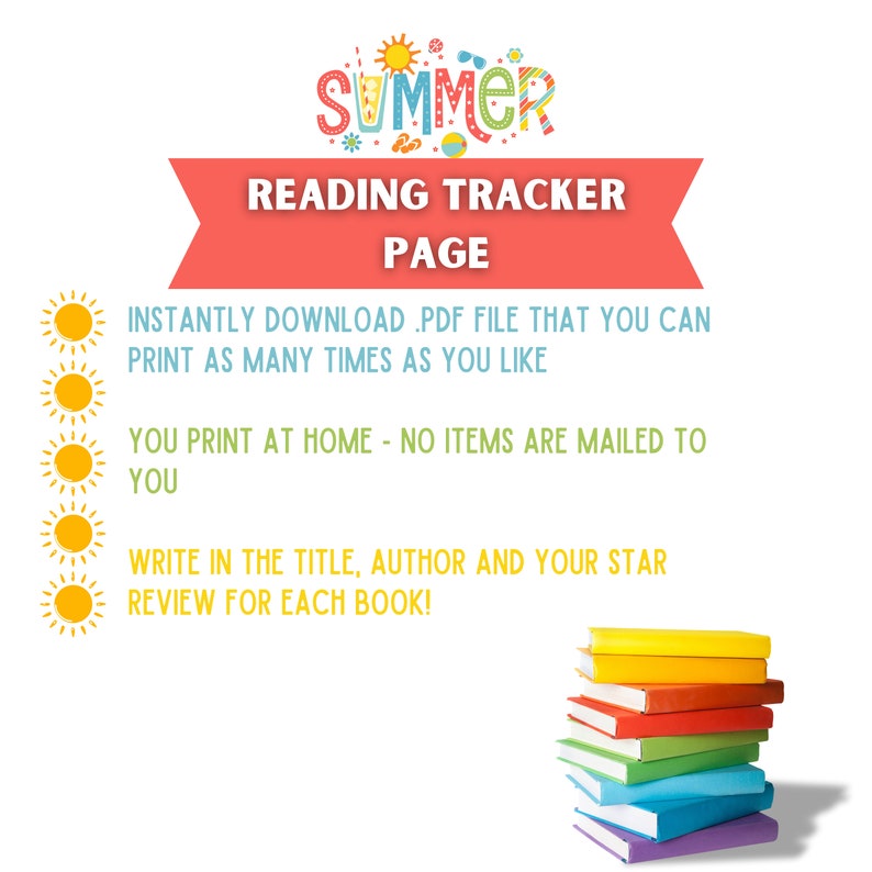 Summer Reading Log Tracker Page Printable, Print at Home, Digital ...