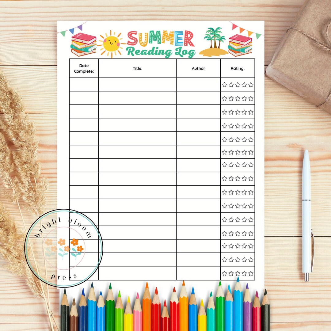 Summer Reading Log Tracker Page Printable, Print at Home, Digital ...