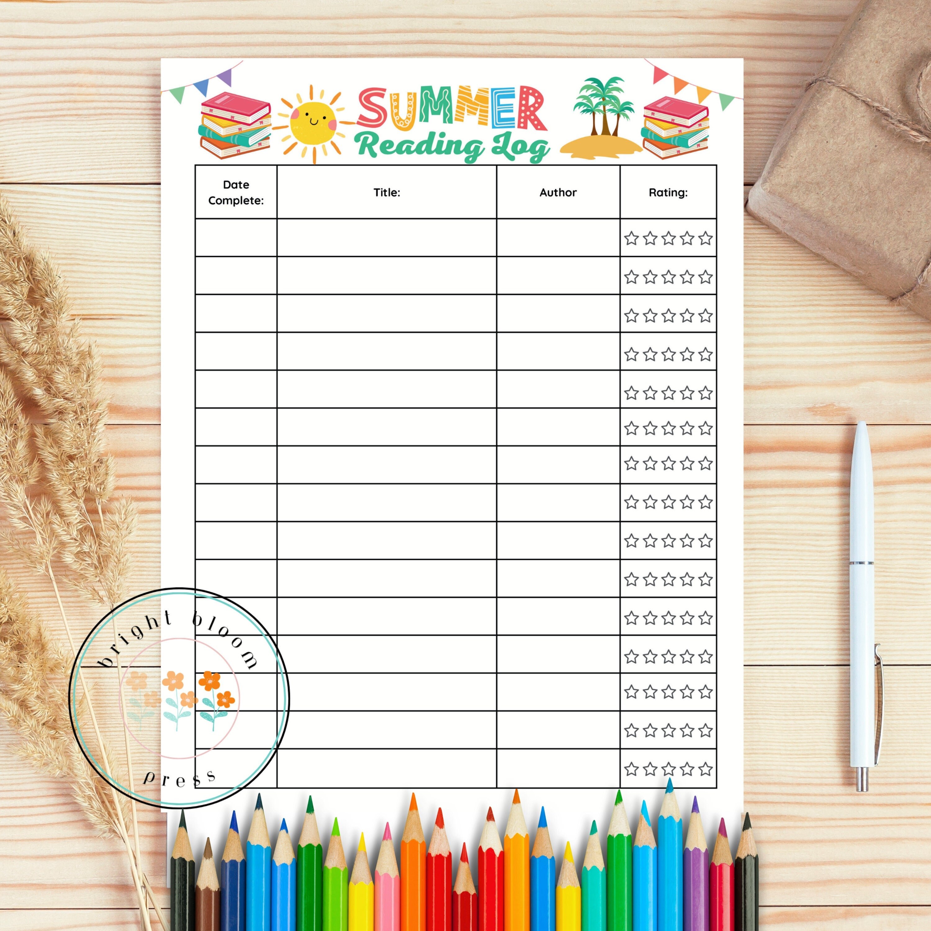 Summer Reading Log Tracker Page Printable, Print at Home, Digital ...