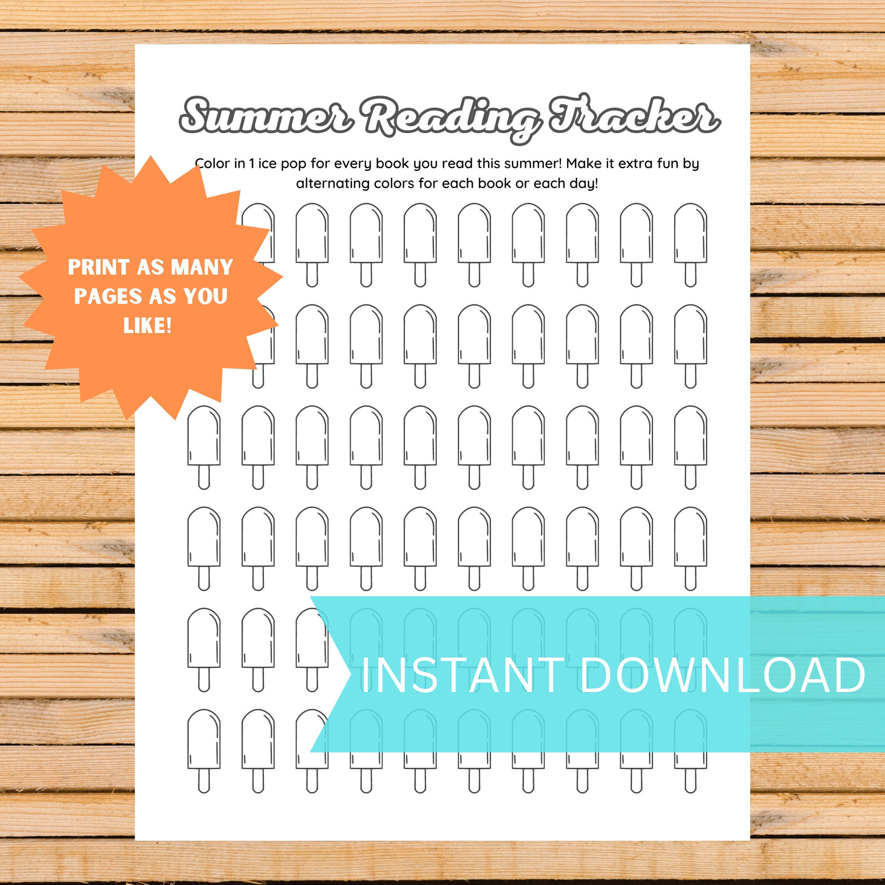 Summer Reading Log Tracker for Kids With Fun Ice Pop Design, Instant ...