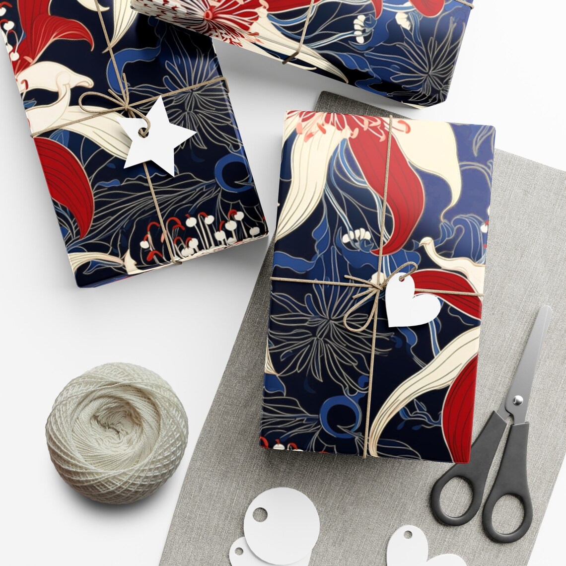 Gift Wrap Papers Red White Blue Lily Flower Floral Pattern - Etsy