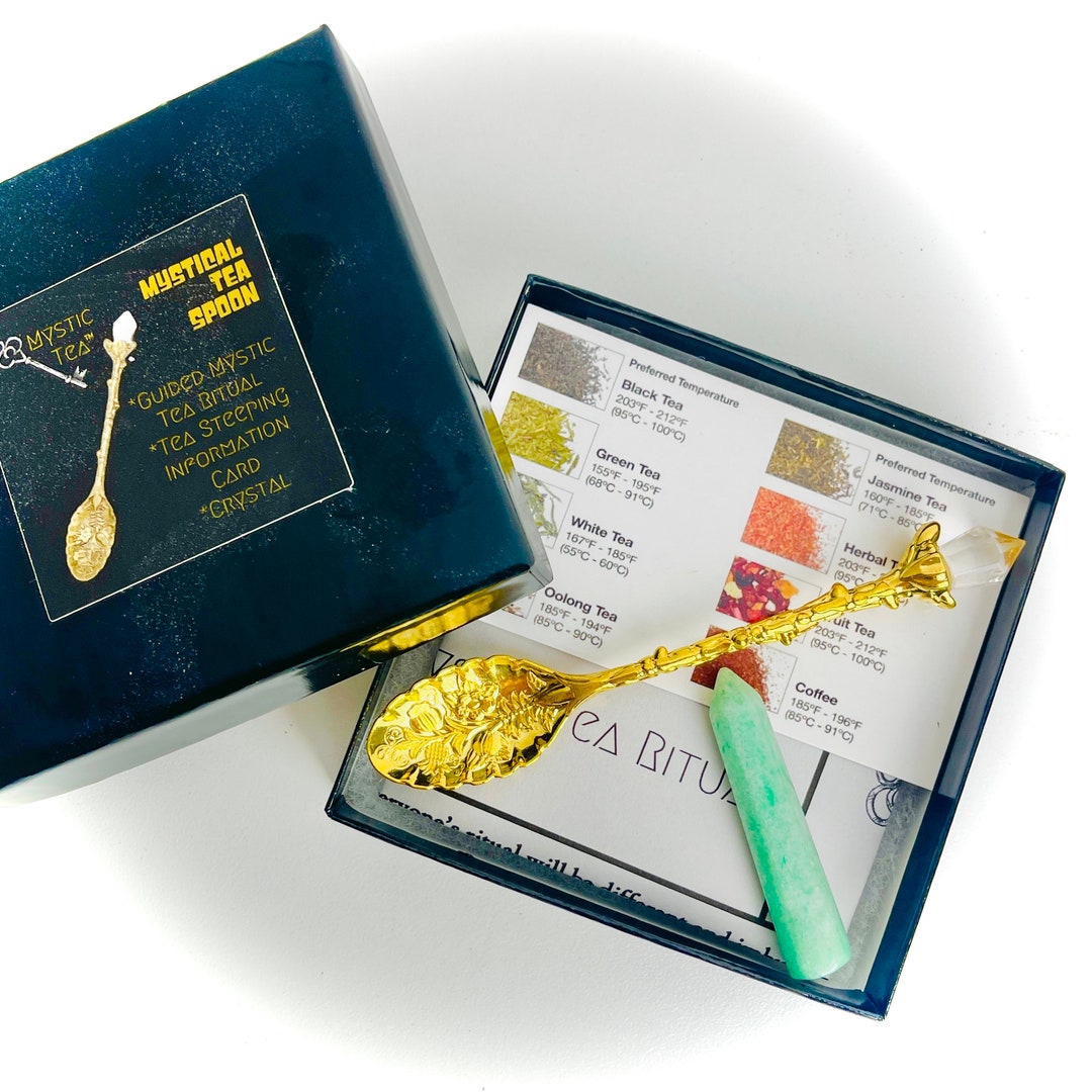 Gold Mystical Tea Ritual Spoon Clear Quartz Boxed With Guided Tea ...