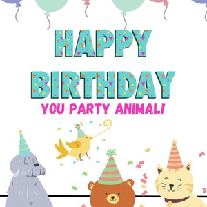 Cute Animal Printable Birthday Card, Happy Birthday Printable, Digital ...