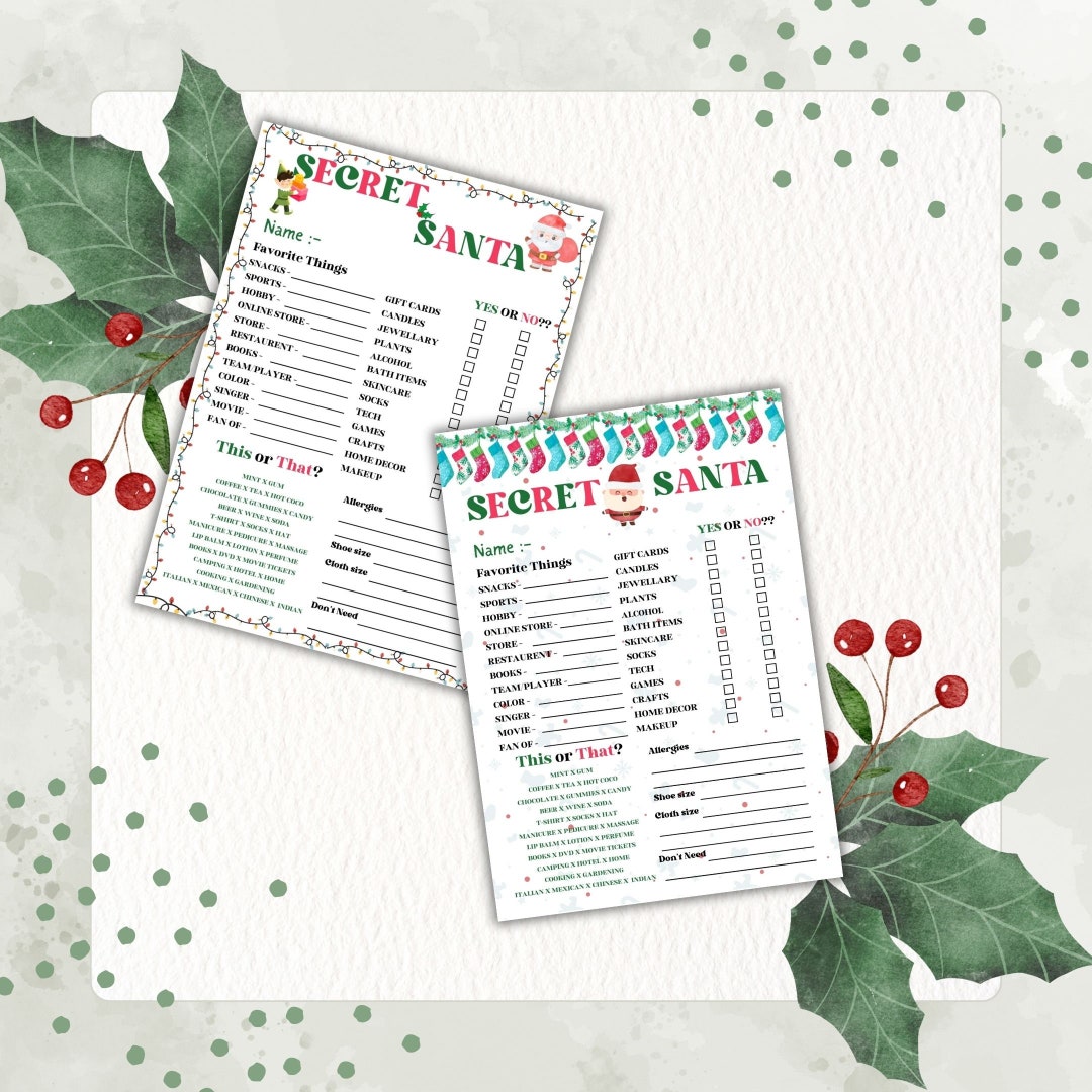 2 Secret Santa Questionnaire for Coworkers and Teachers, Xmas Get to ...