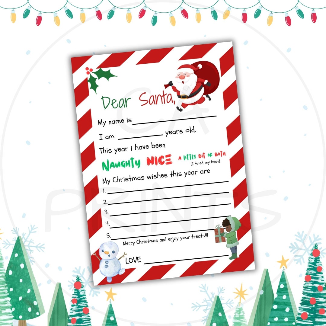 Printable Kids Letter to Santa, Kids Christmas Wishlist, Kids Holiday ...
