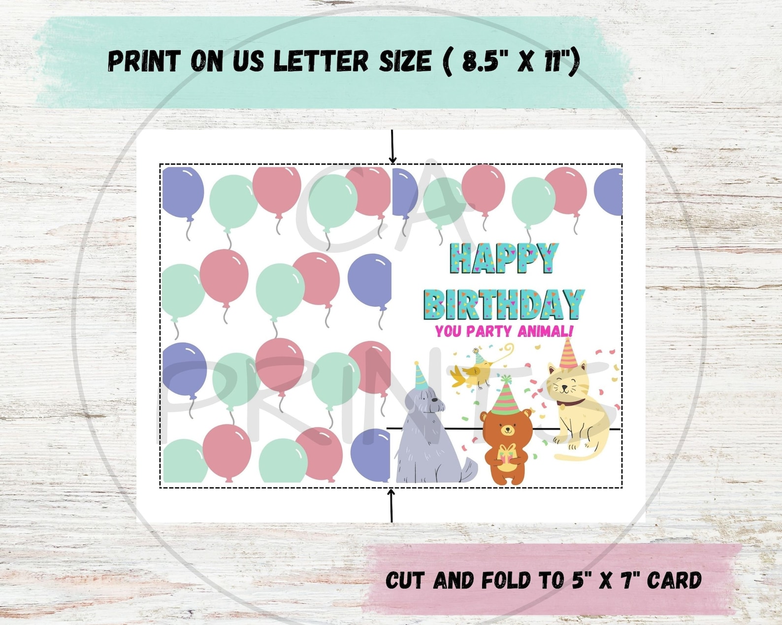 Cute Animal Printable Birthday Card, Happy Birthday Printable, Digital ...