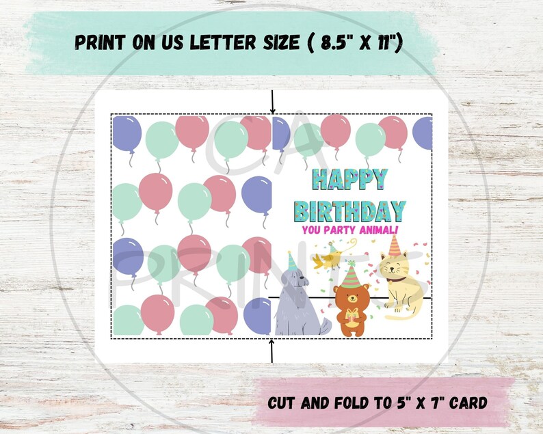 Cute Animal Printable Birthday Card, Happy Birthday Printable, Digital ...