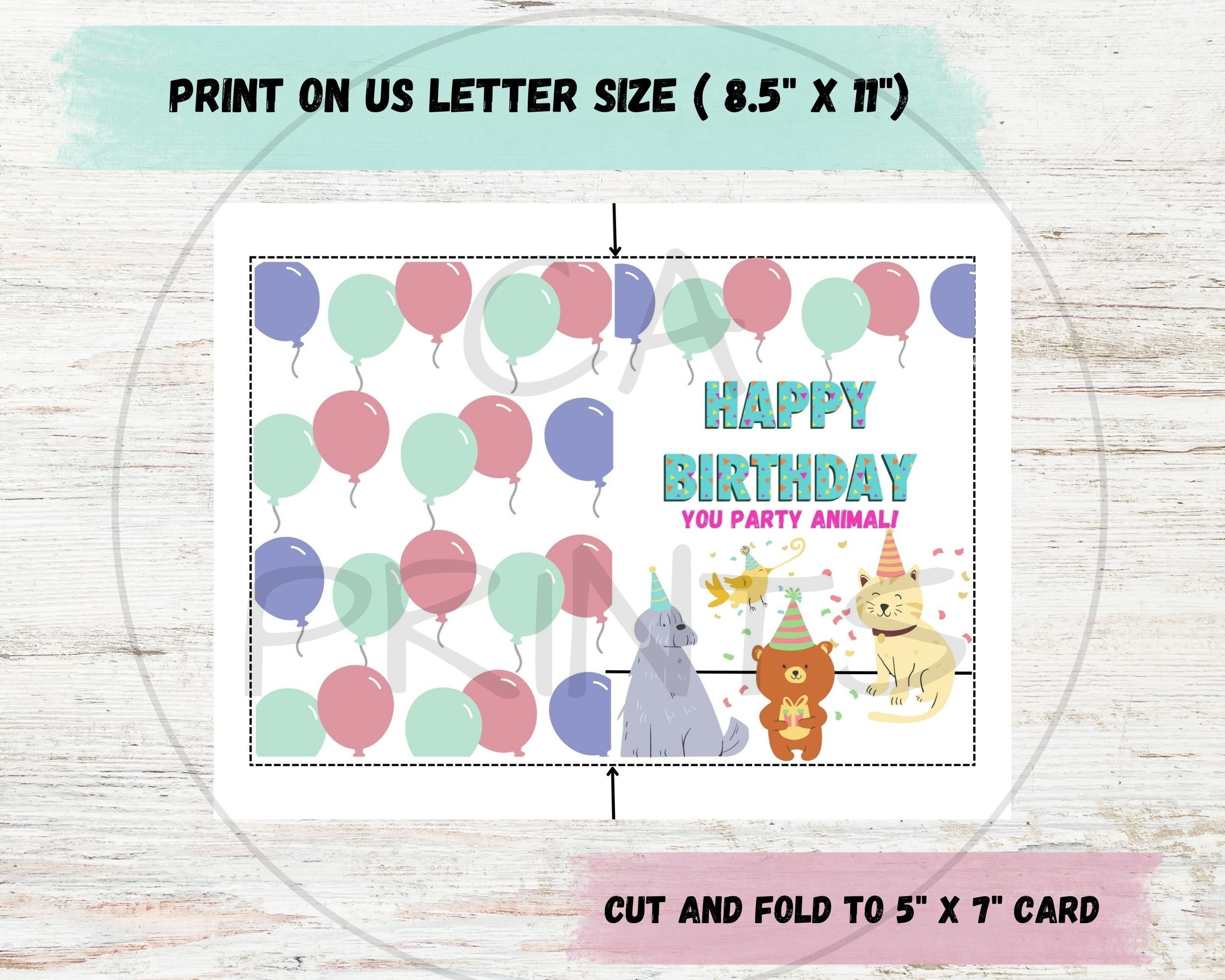 Cute Animal Printable Birthday Card, Happy Birthday Printable, Digital ...