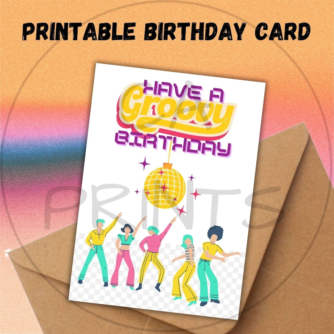 Printable Retro Birthday Card, Groovy 90's Birthday Card, Retro Neon ...