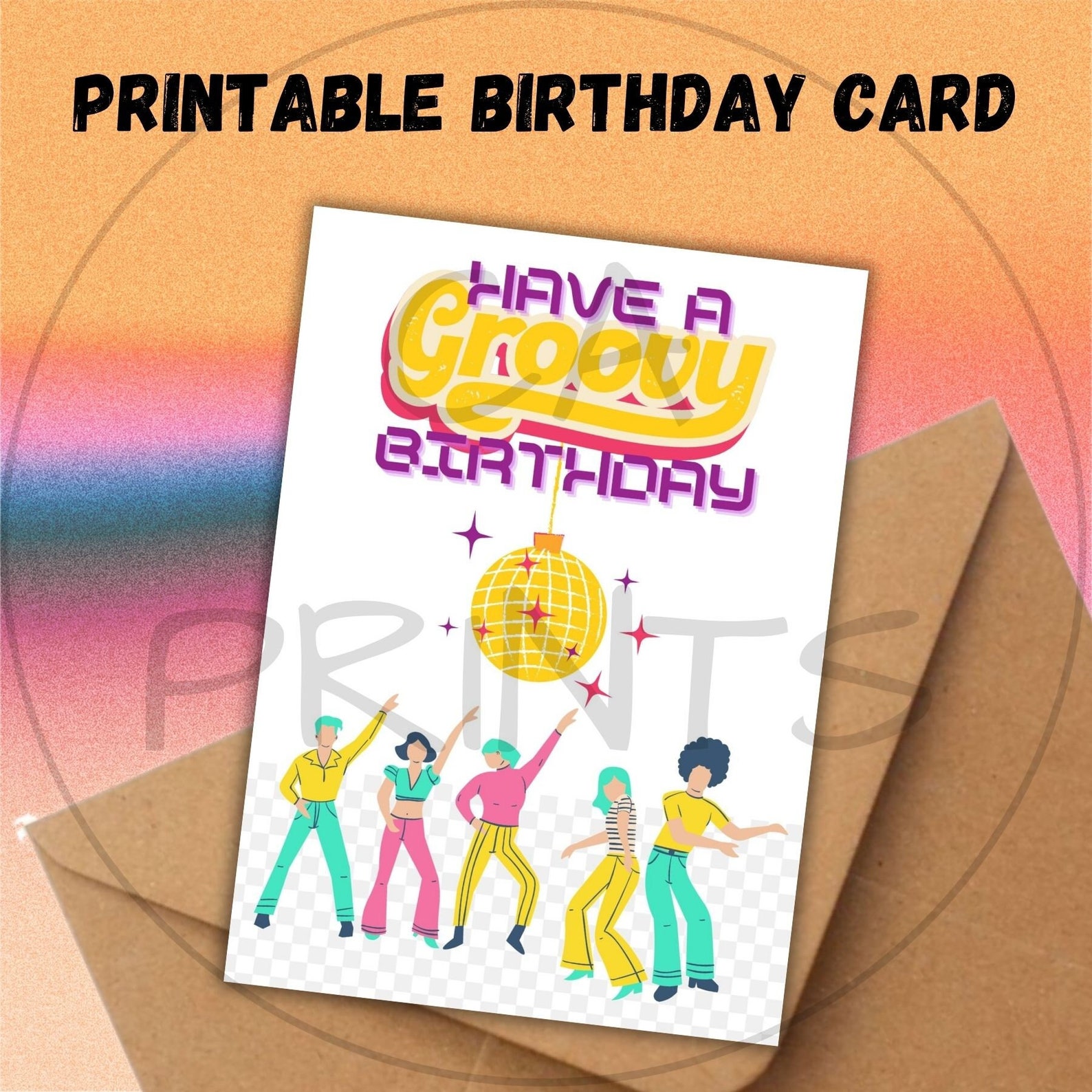 Printable Retro Birthday Card, Groovy 90's Birthday Card, Retro Neon ...