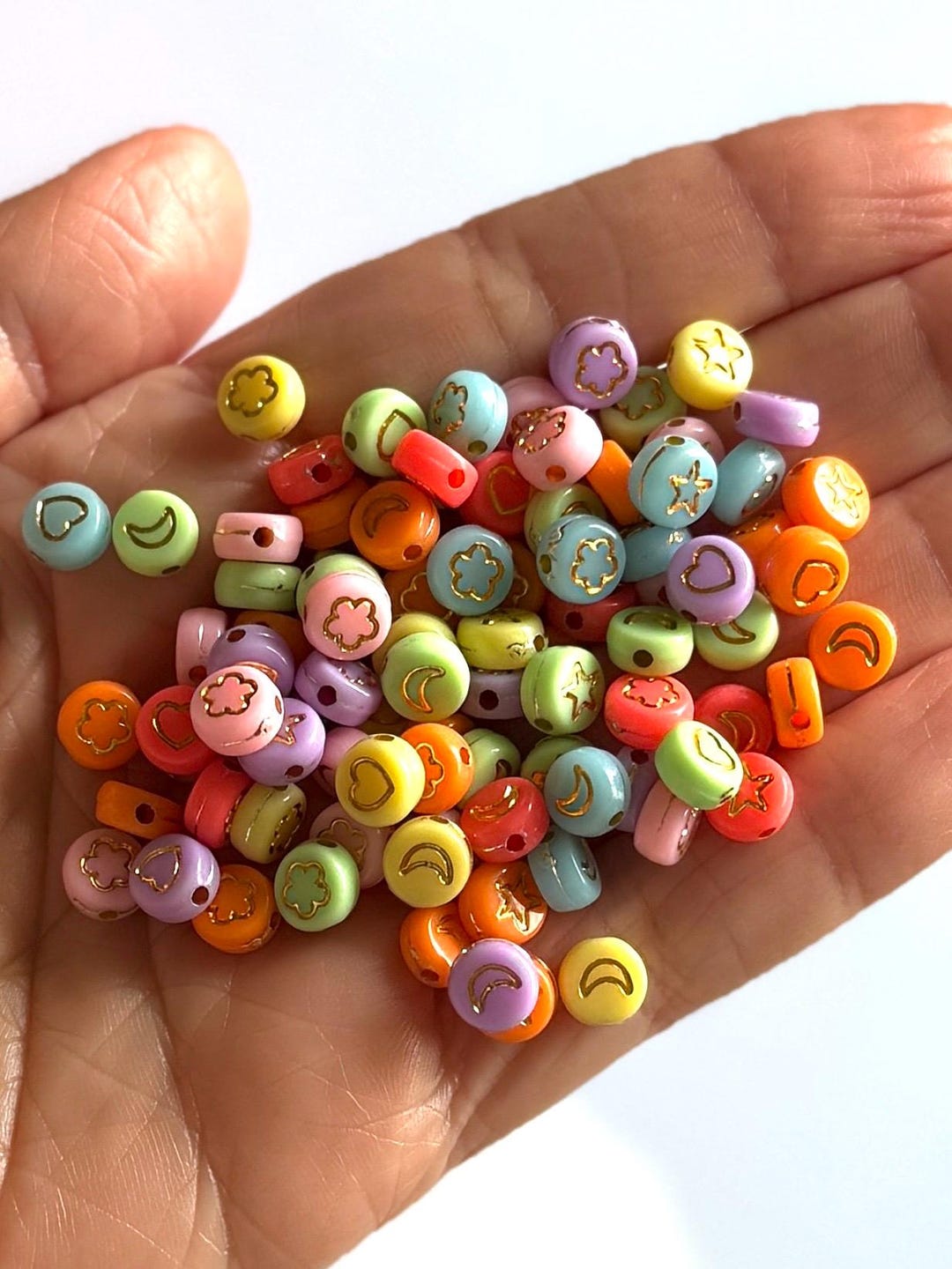 500 Bright Acrylic Spacer Beads With Gold Symbols - Etsy