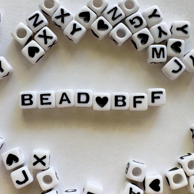 Alphabet Cube Beads: 7x7mm, 3.5mm Hole, Acrylic, Black and White Letter ...