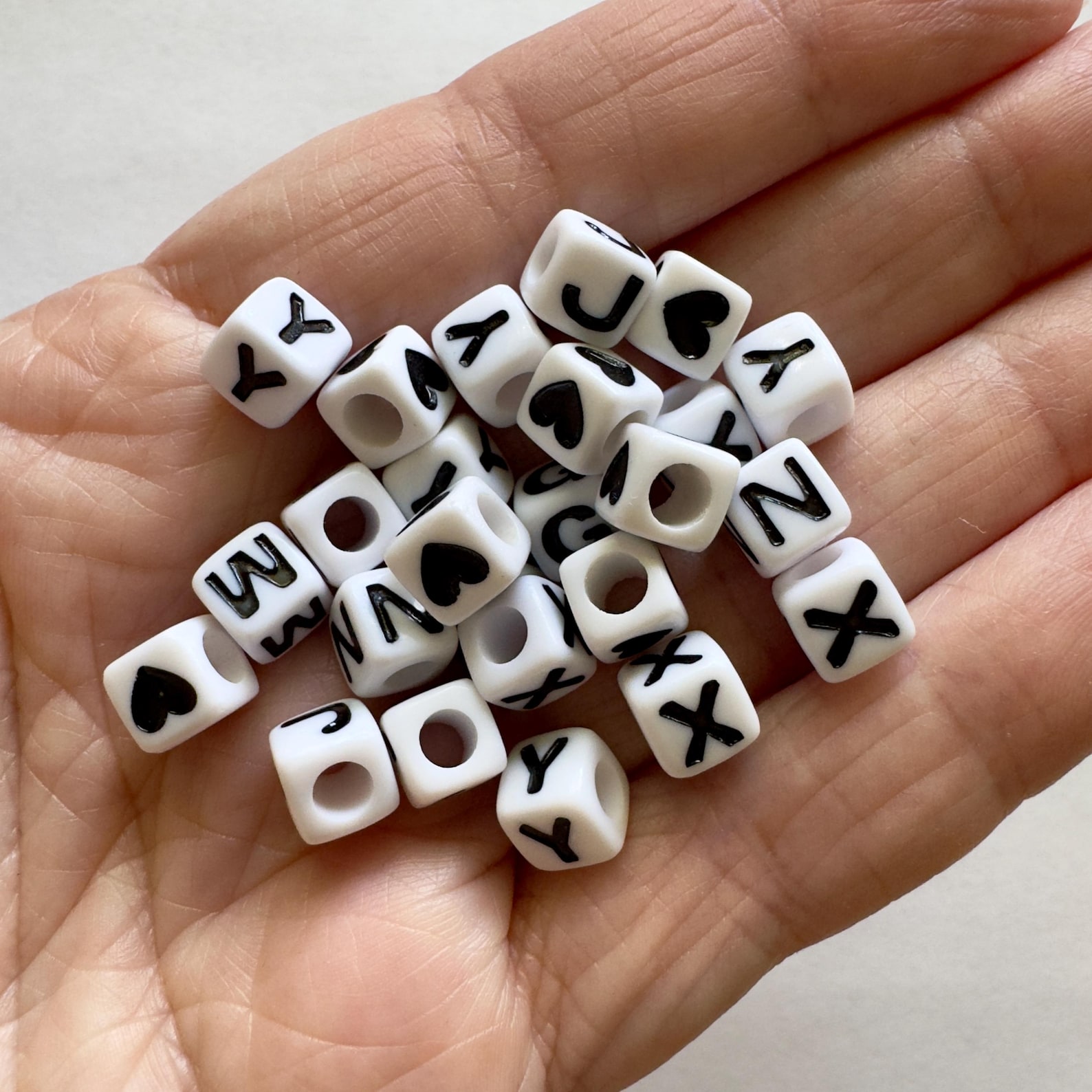 Alphabet Cube Beads: 7x7mm, 3.5mm Hole, Acrylic, Black and White Letter ...