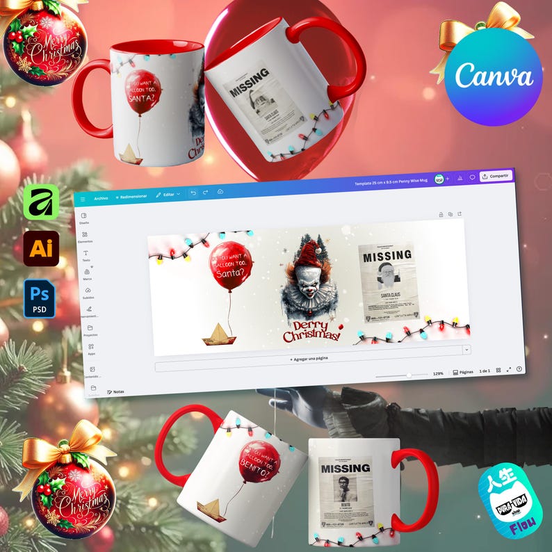 Pennywise Mug Christmas Template Welcome to Derry Editable Canva PSD ...