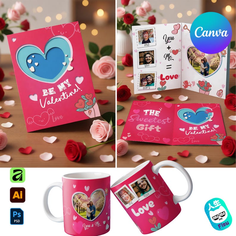 Editable Valentine Card 5x7 Digital Love Gift Personalized Photo Canva ...