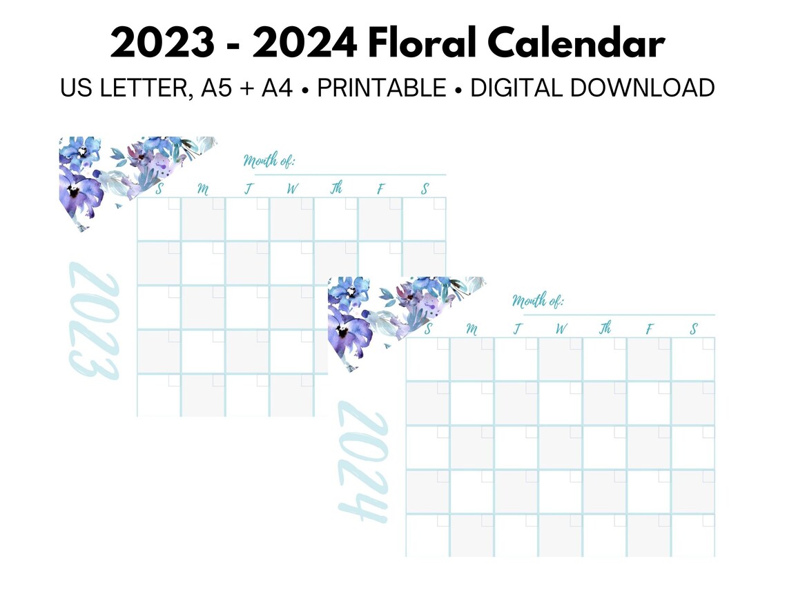Monthly Calendar Printable 2023 2024, Digital Calendar, Minimal Planner ...