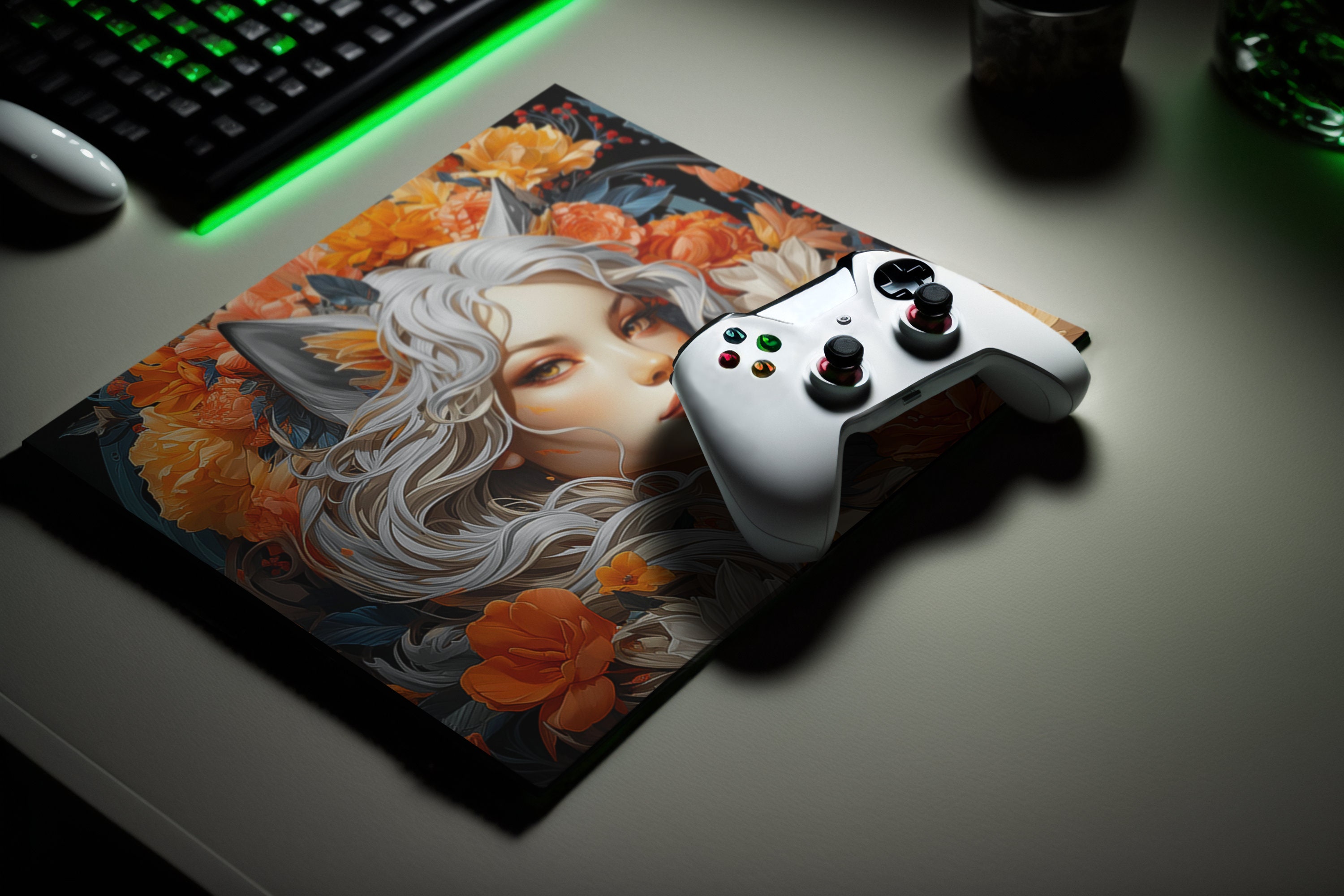 Mouse Pad Silver Fox Kitsune Fantasy Art Work From Home Accessories ...