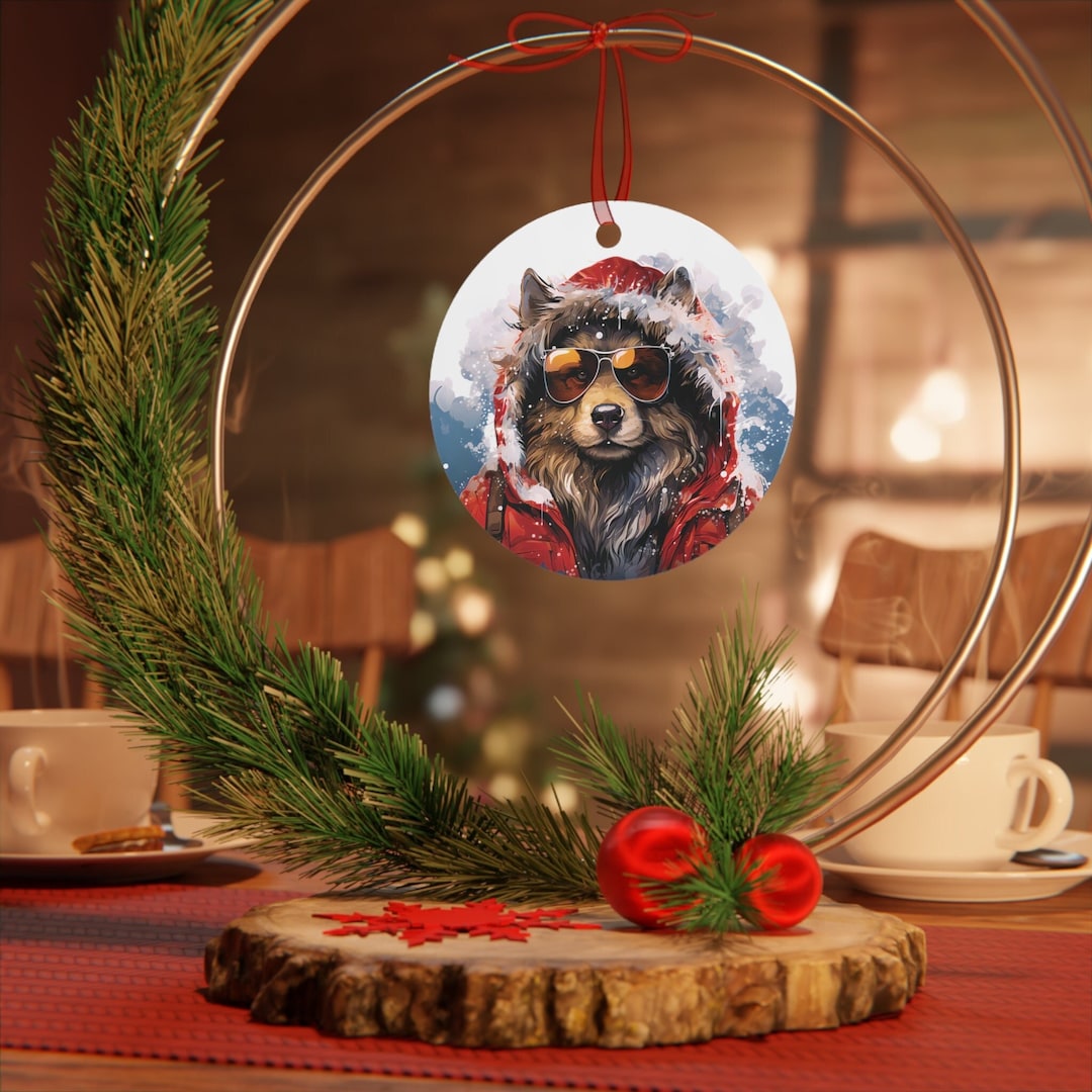 Festive Wolf Christmas Tree Ornament - Etsy