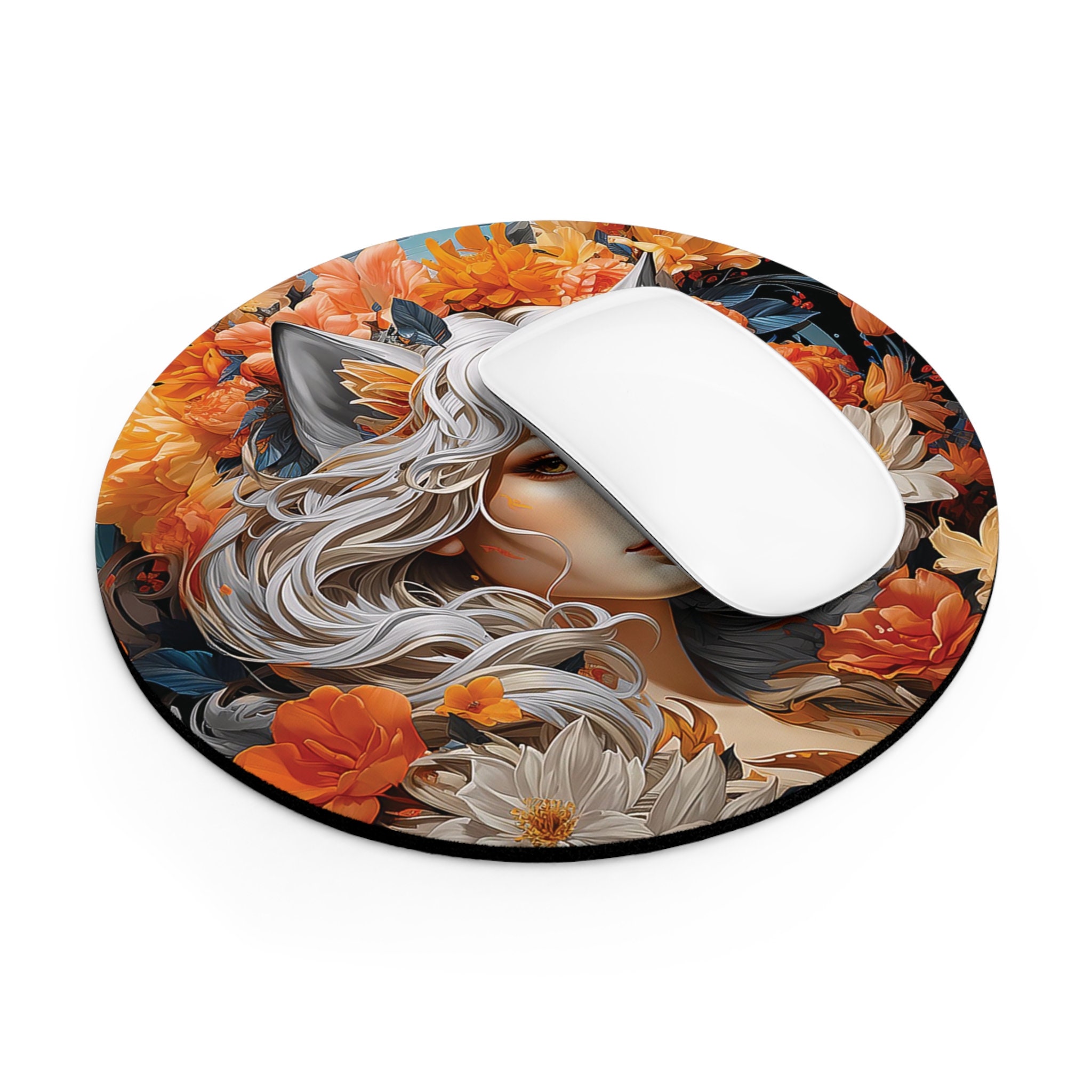 Mouse Pad Silver Fox Kitsune Fantasy Art Work From Home Accessories ...