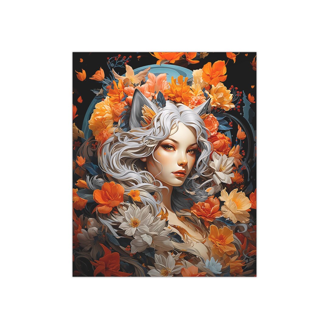 Silver Fox Digital Print Kitsune Wall Art Premium Vertical Posters ...