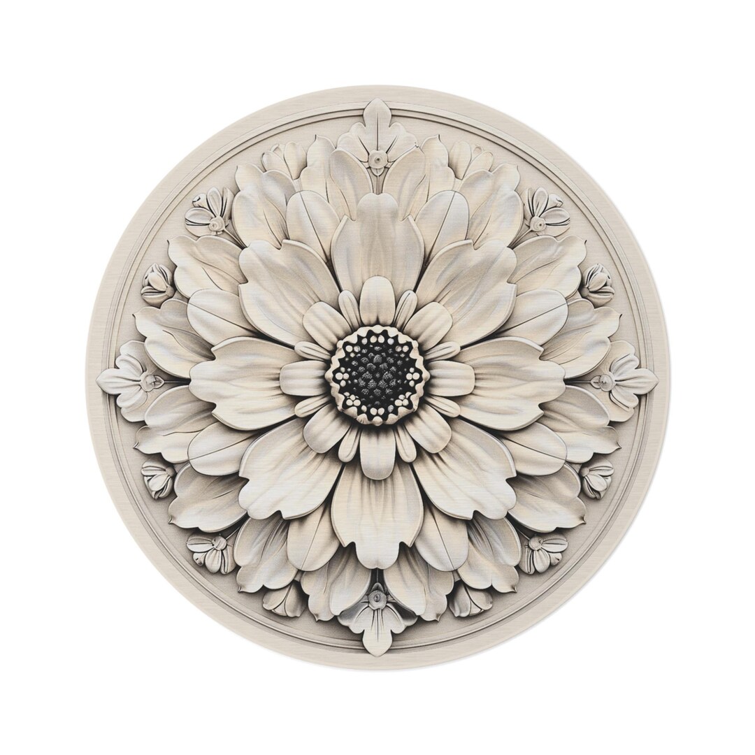 3D Flower Round Rug | Elegant Floral Design | 60" White and Black Décor ...