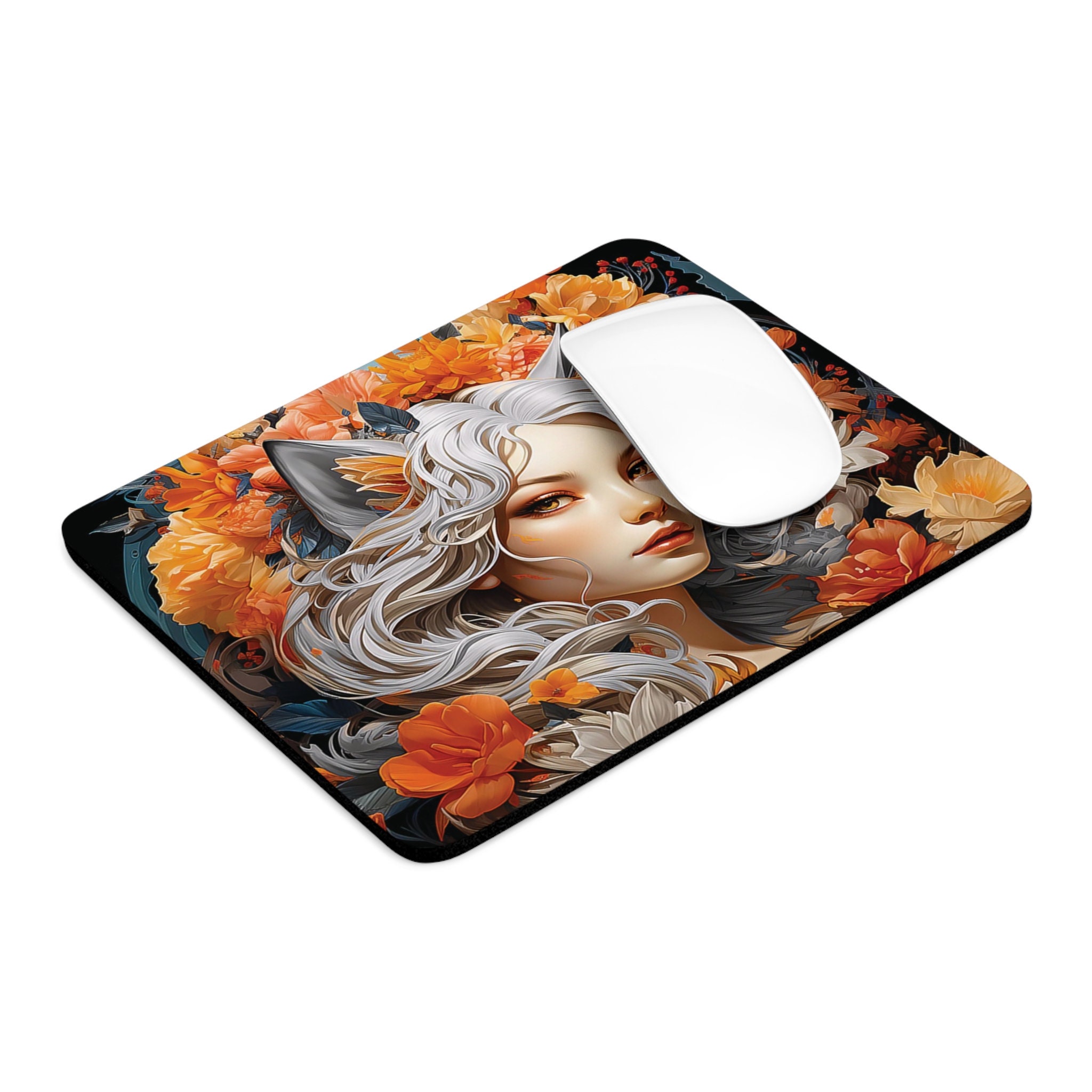 Mouse Pad Silver Fox Kitsune Fantasy Art Work From Home Accessories ...