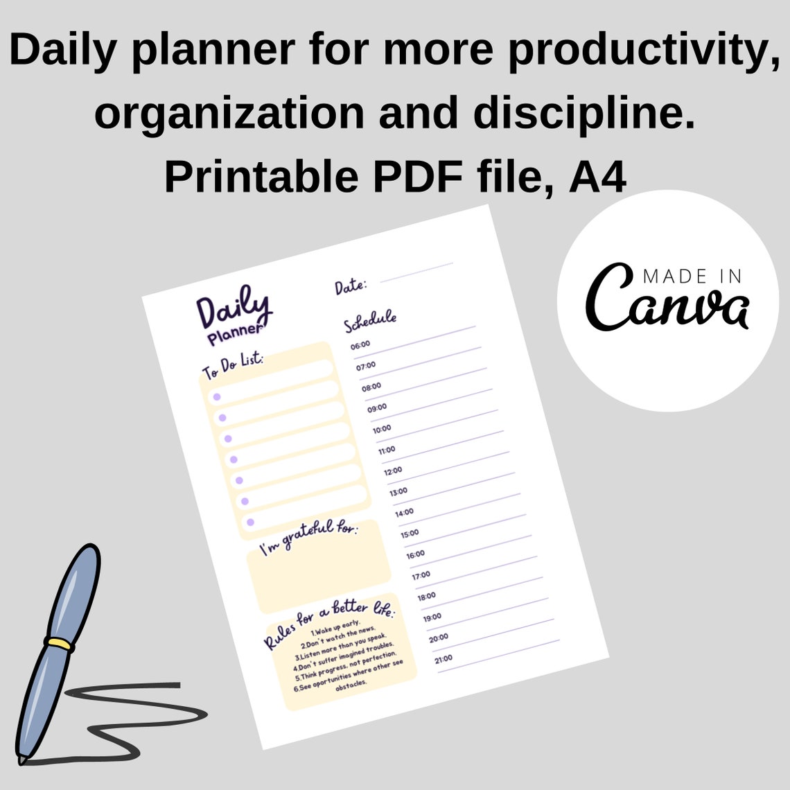 Daily Planner for More Productivity, Organization and Discipline| Tool ...